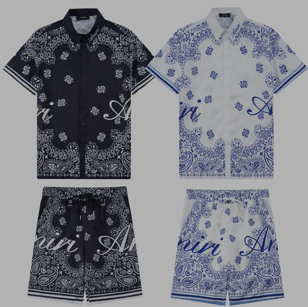 Amiri Bandana Shirt & Shorts Set | Luxury Cotton-Silk Blend in Black ...